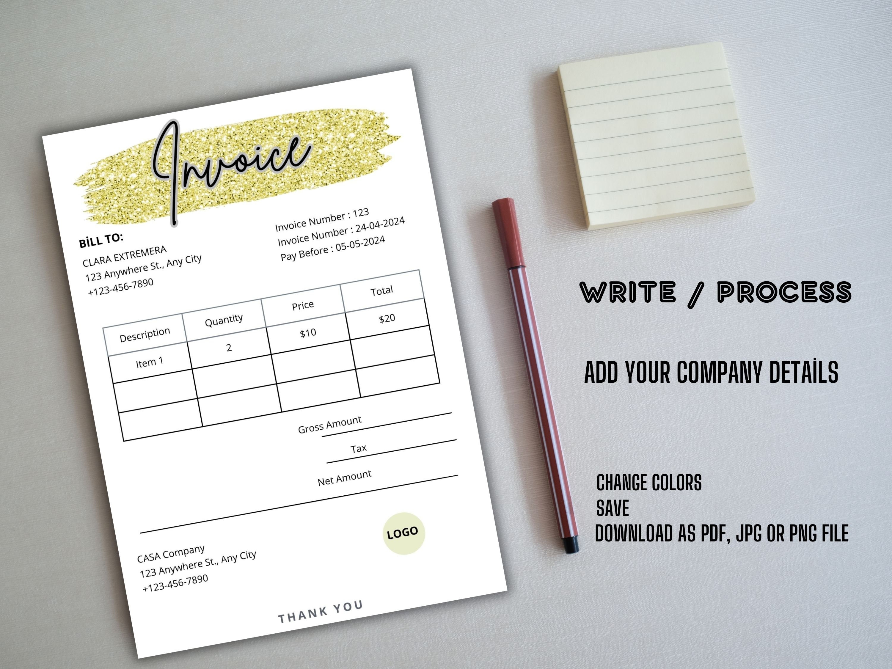 5 Invoice Template Billing Template Glitter Business Invoice Small ...