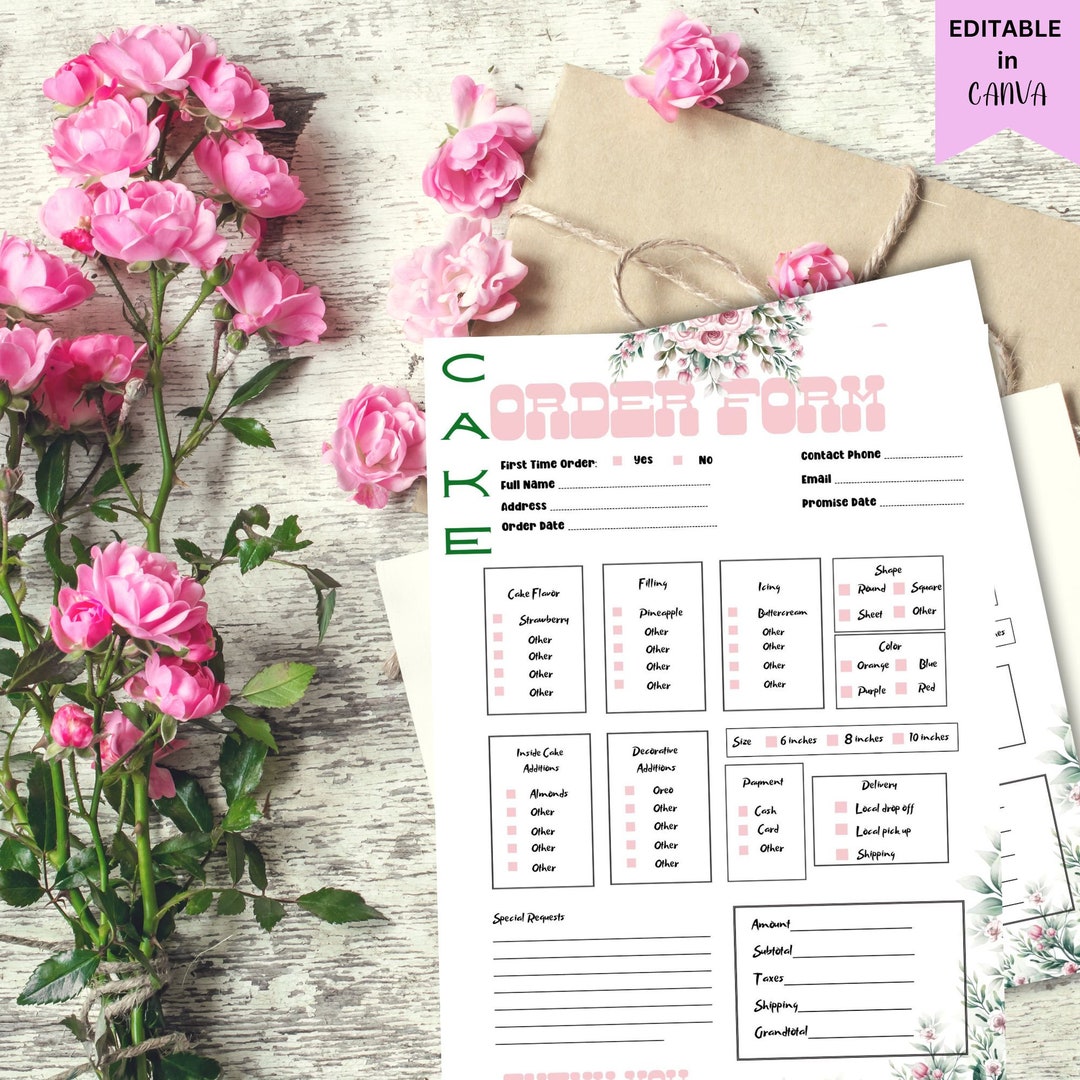 Bakery Order Form Cake Order Form Editable Template Canva - Etsy