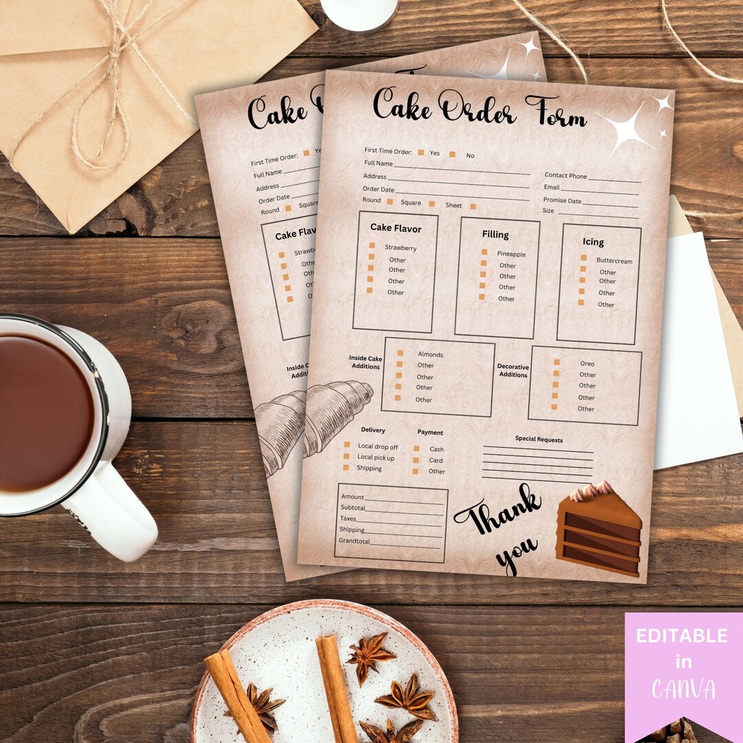 Editable Cake Order Form Template Bakery Order Form Cupcake Order Form ...