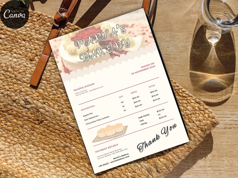 Editable Bakery Invoice Template Cake Invoice Template Custom Invoice ...