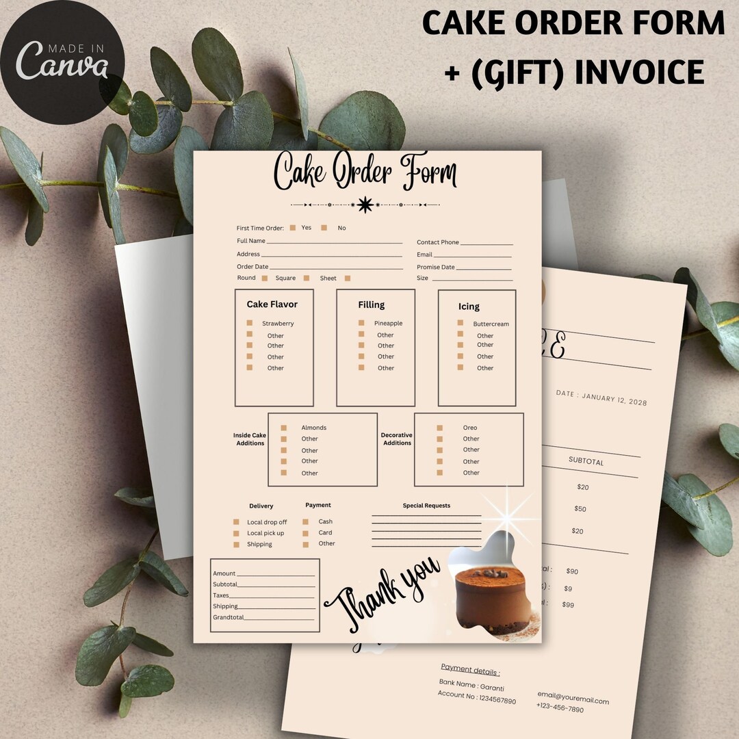 Editable Cake Order Form Template Bakery Order Form Cupcake Order Form ...