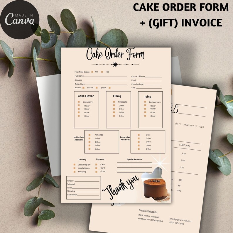 Editable Cake Order Form Template Bakery Order Form Cupcake Order Form ...