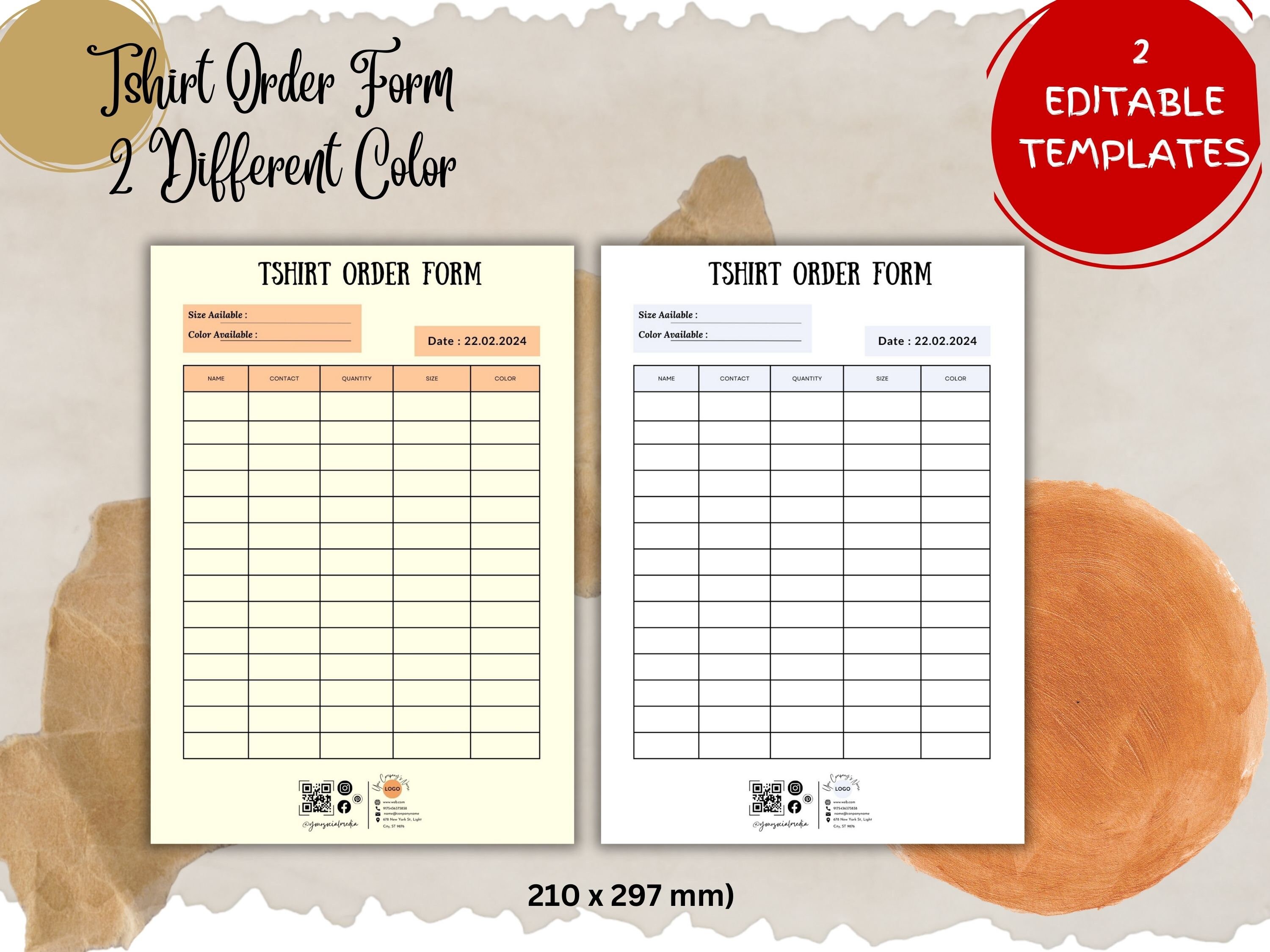 Fillable T-shirt Order Form Printable Shirt Order Form Editable Tshirt ...