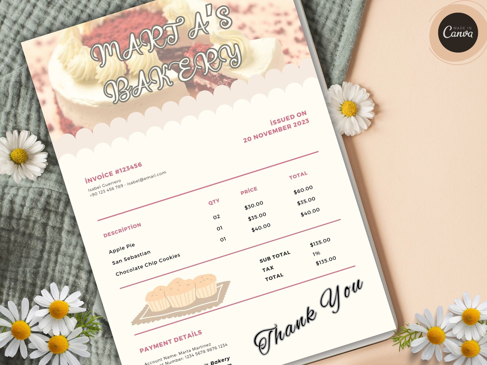 Editable Bakery Invoice Template Cake Invoice Template Custom Invoice ...