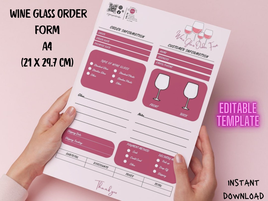 Wine Glass Order Form Editable Small Business Forms Craft Order Form ...