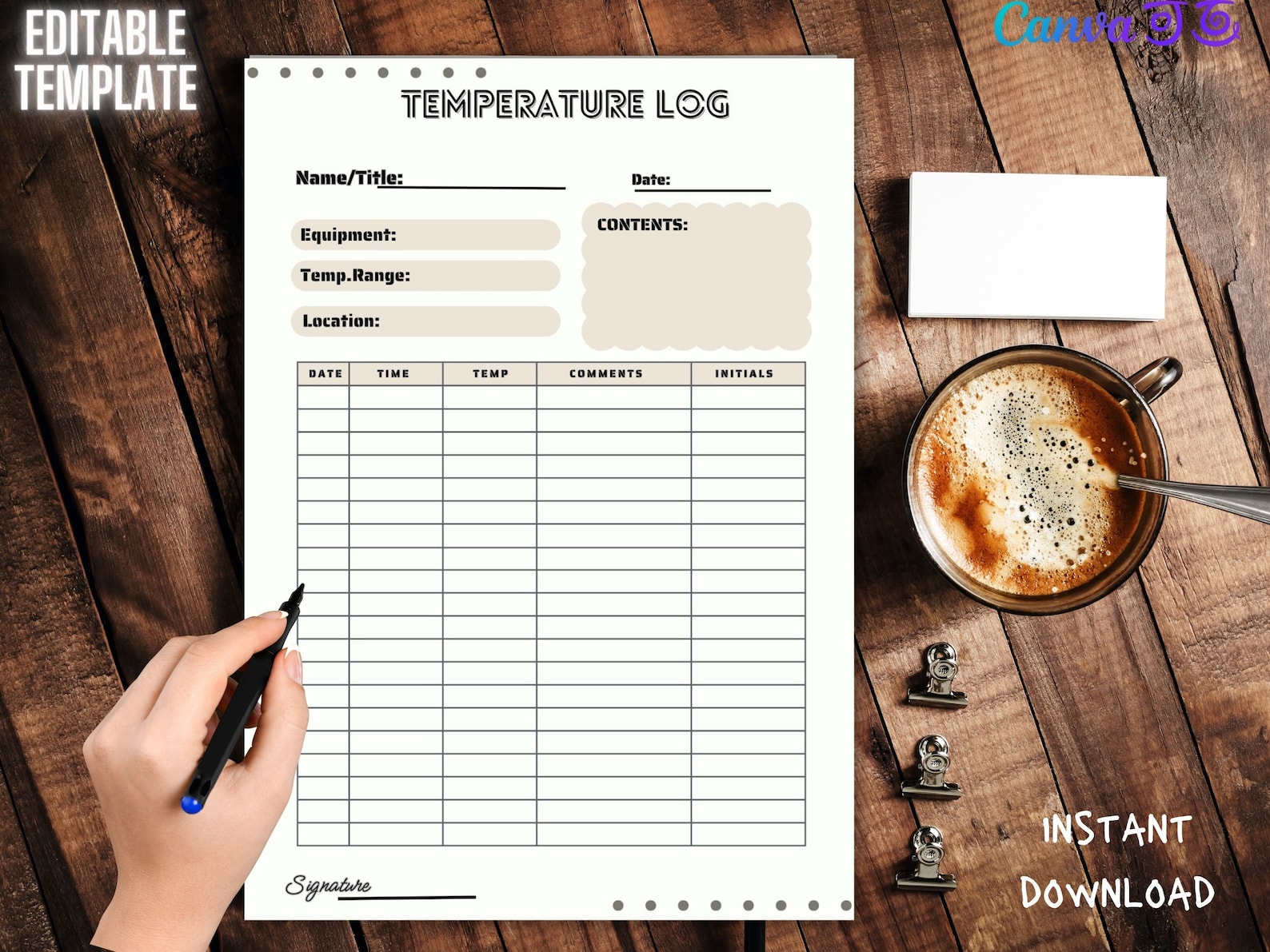 Temperature Check Record Log Daily Refrigerator Printable Temperature ...