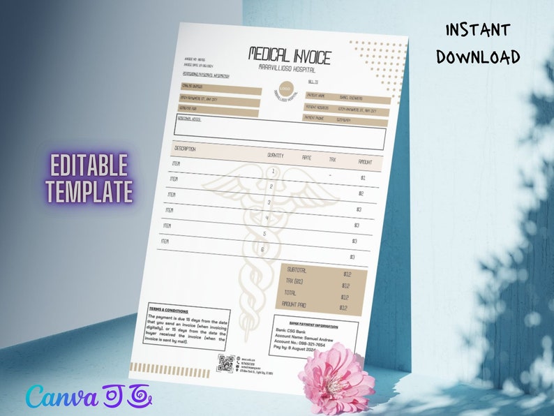 Printable Medical Invoice Doctor's Medical Bill Receipt Invoice PDF ...