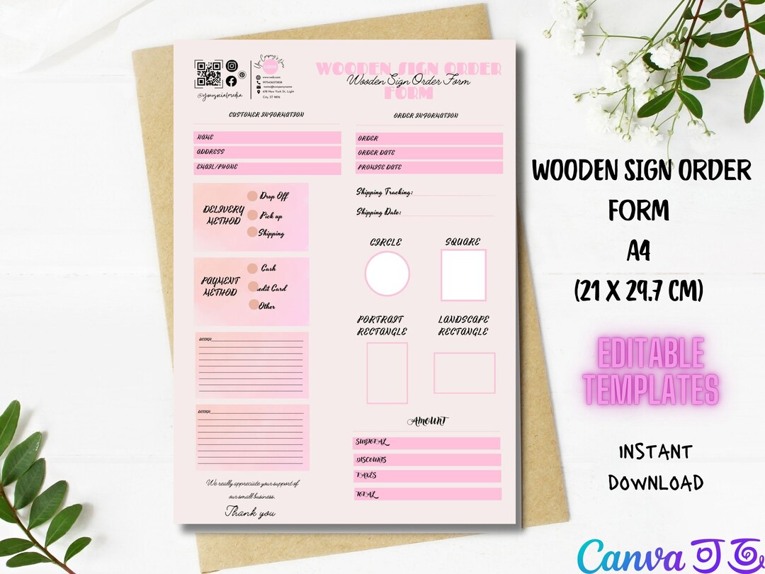 Wooden Sign Order Form Template Printable Craft Sign Order Form ...