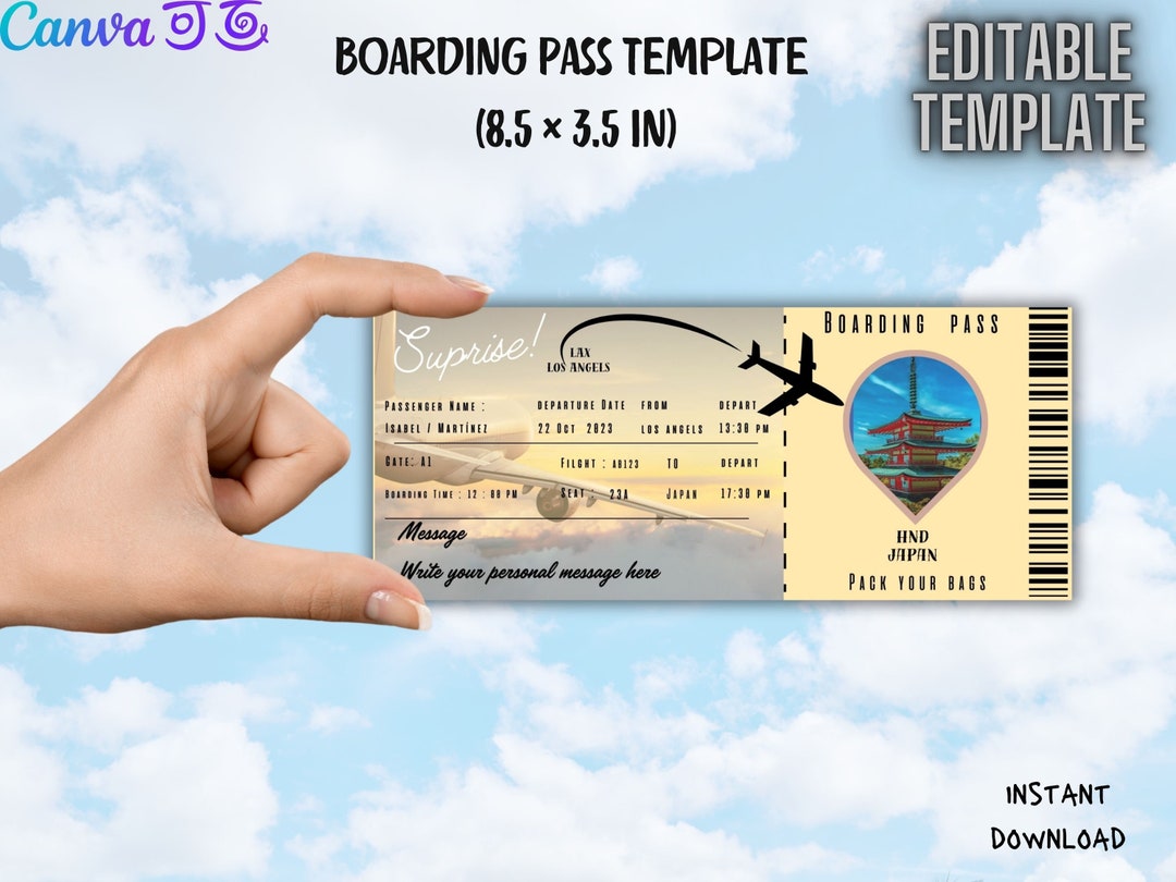 Editable Boarding Pass Template Printable Personalized Airline Ticket ...