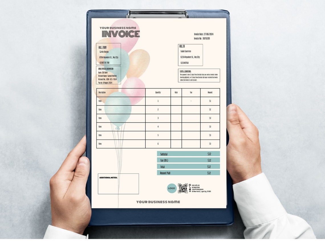 Editable Balloon Invoice Template Balloon Artist Invoice Template ...