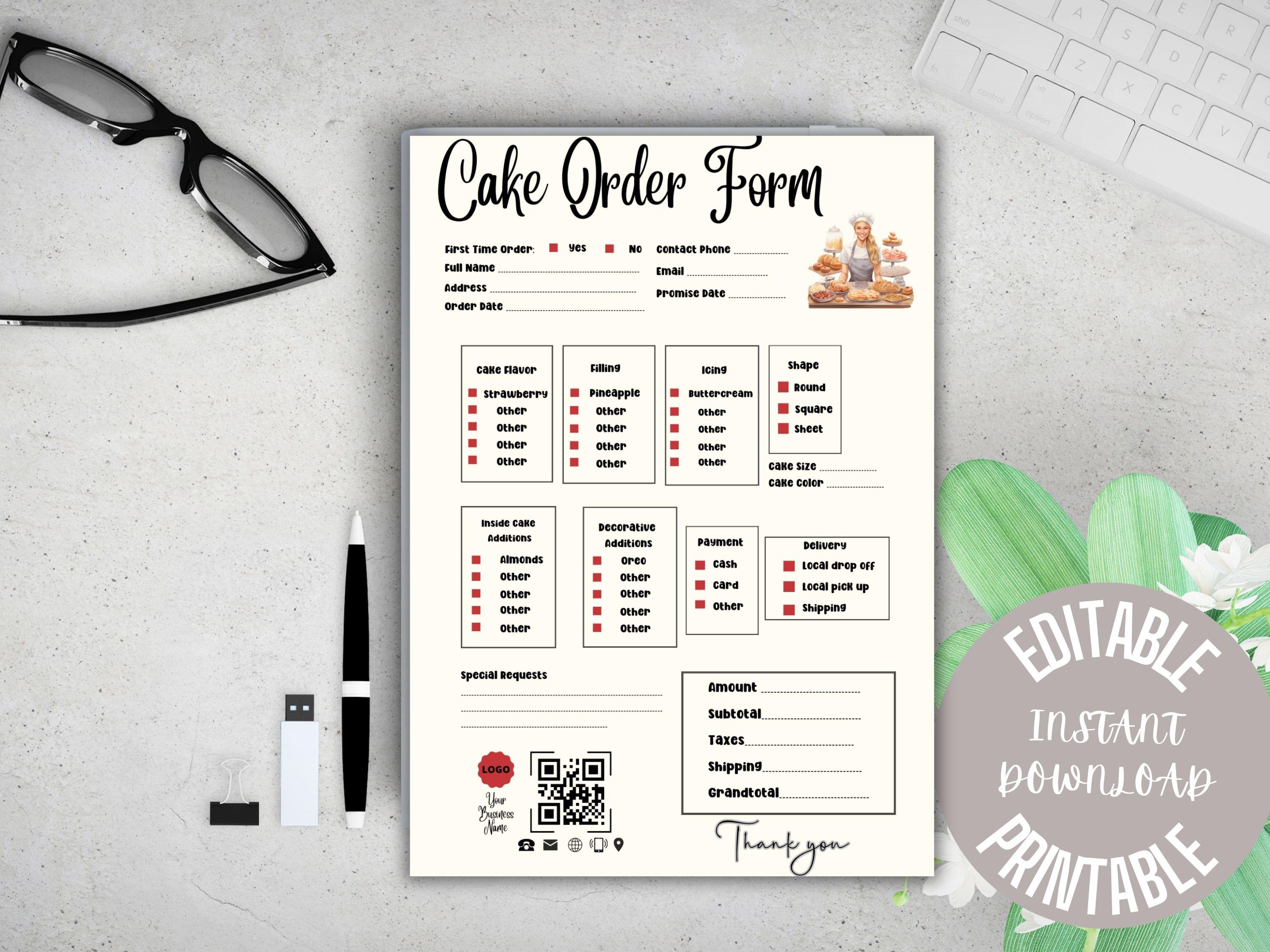 Editable CAKE ORDER FORM, Printable Cake Order Form Template, Baking ...