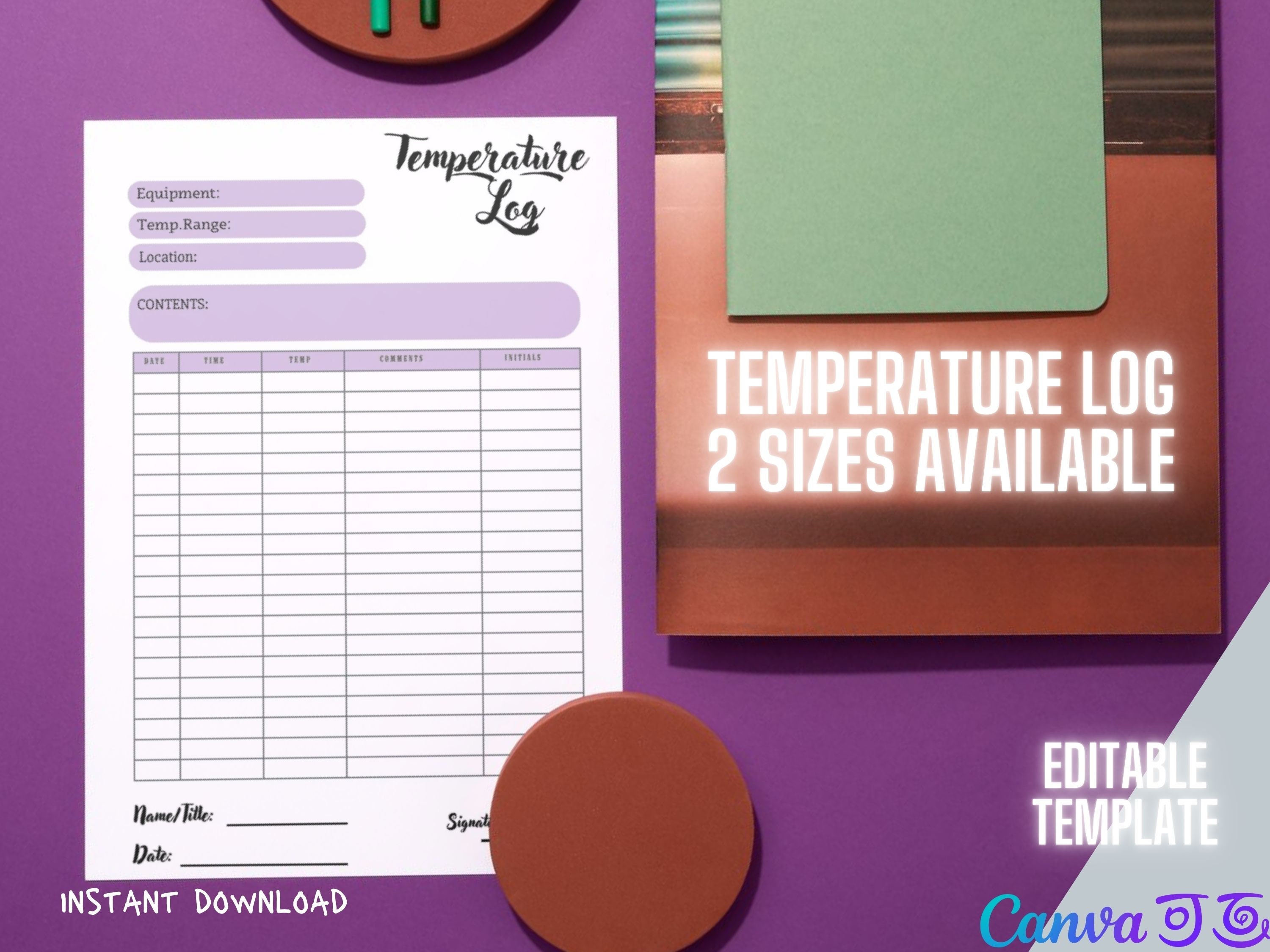 Temperature Log Printable PDF Temperature Tracker Printable Editable ...