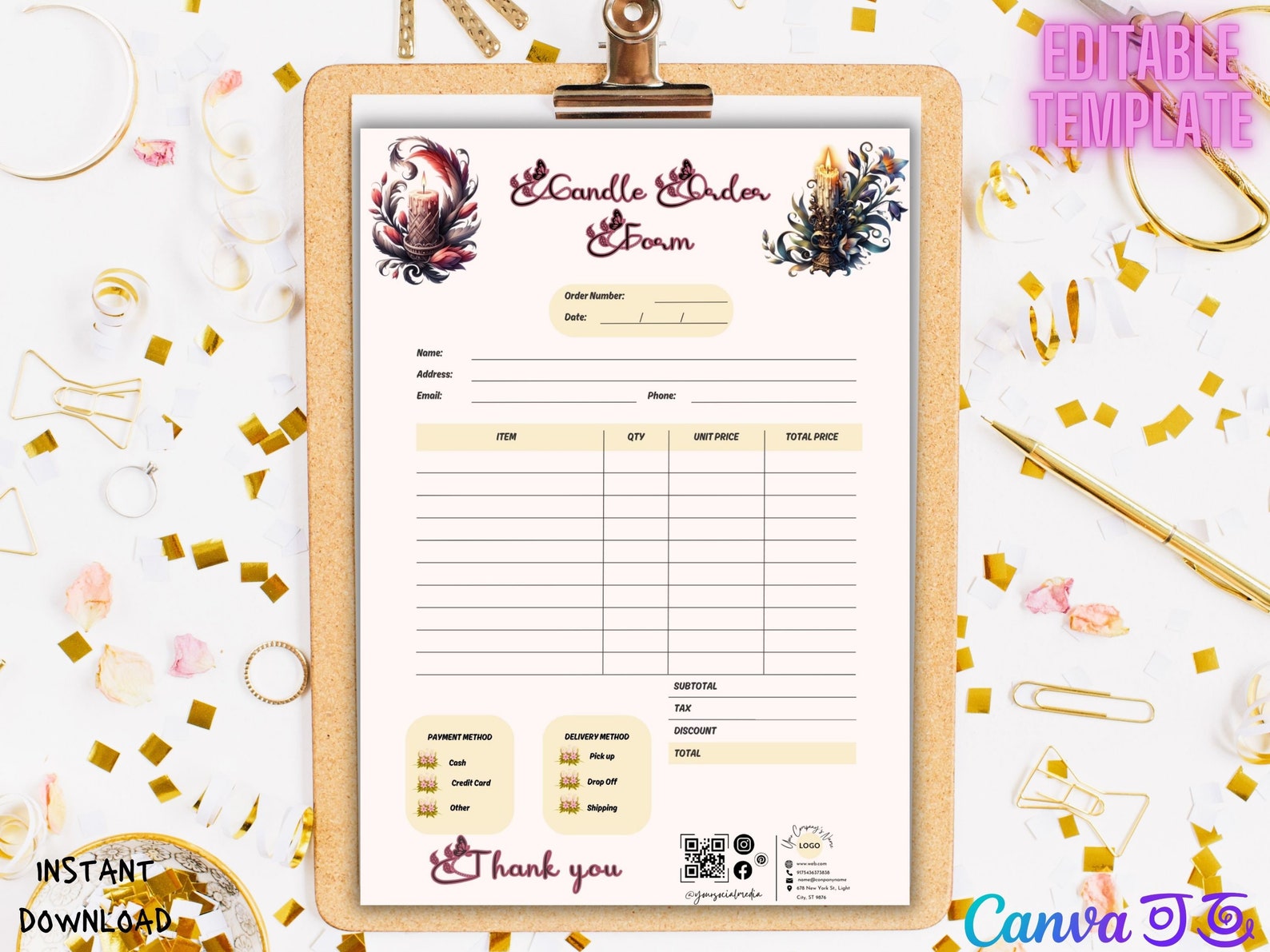 Editable Candle Order Form Canva Template Printable Candle Invoice ...