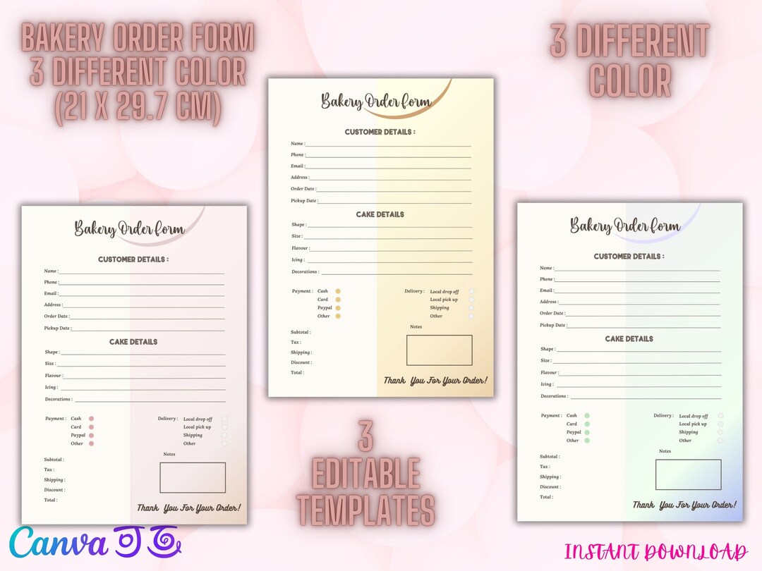 Editable Bakery Order Form Printablr Cake Order Form Small Business ...