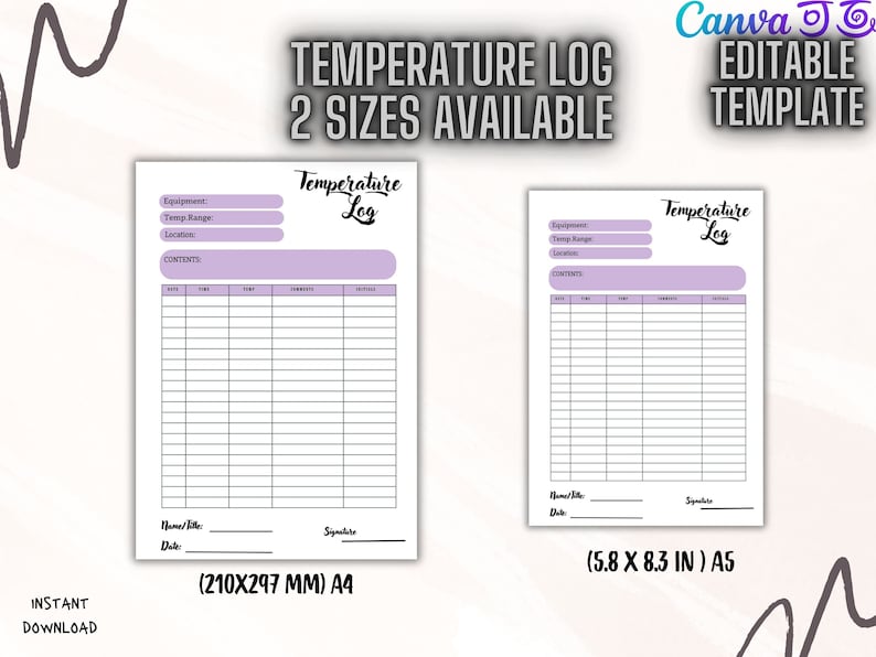 Temperature Log Printable PDF Temperature Tracker Printable Editable ...