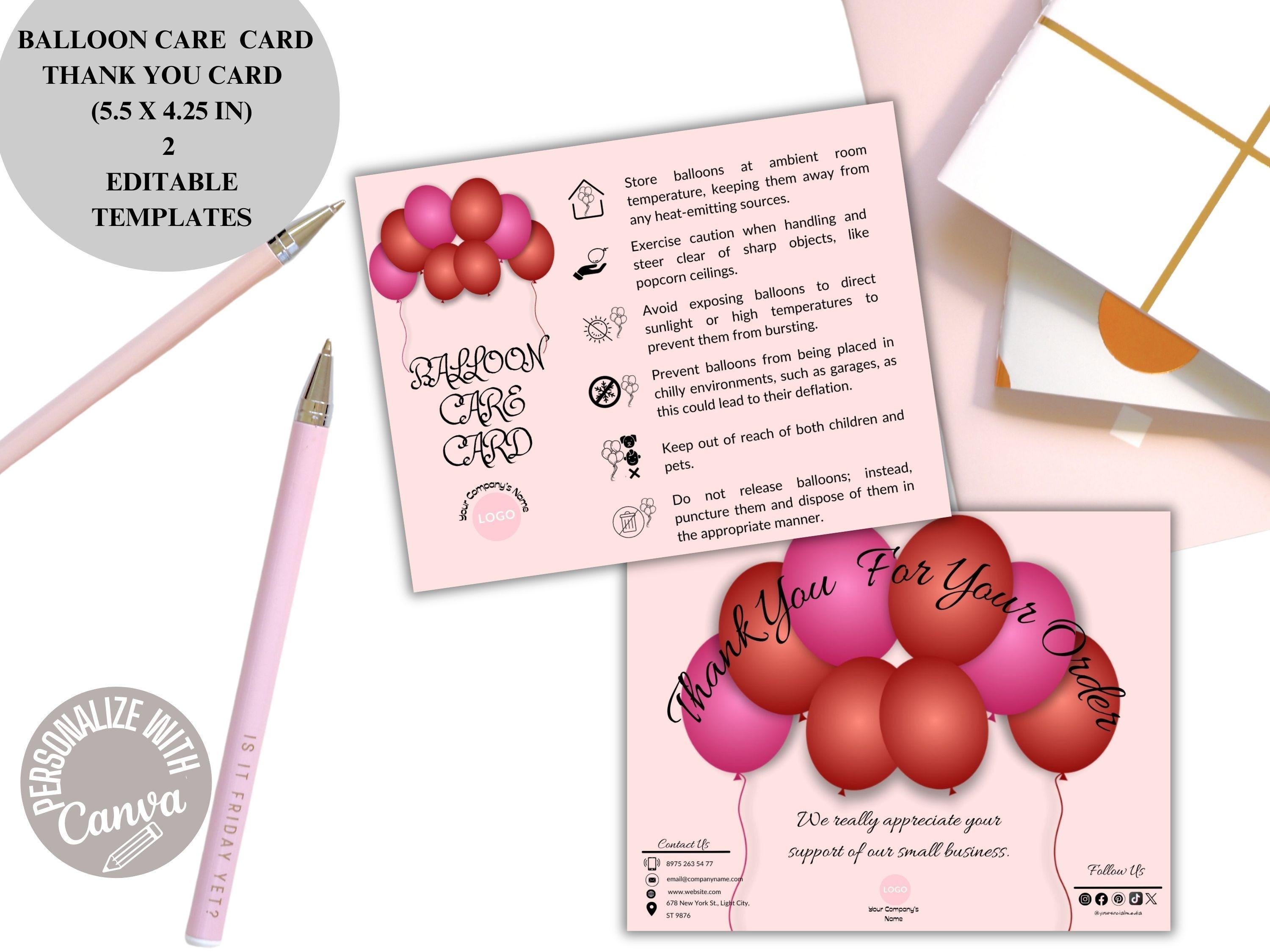 Balloon Care Card Template Custom Balloon Care Instructions Balloon ...