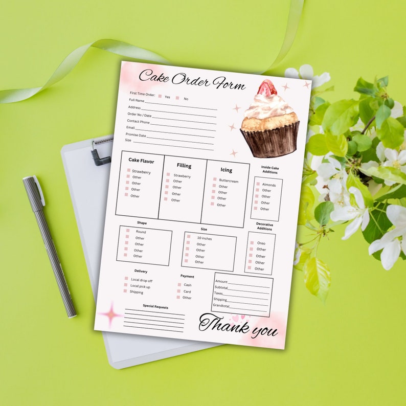 Editable Cake Order Form Template Cupcake Order Form Small Business ...