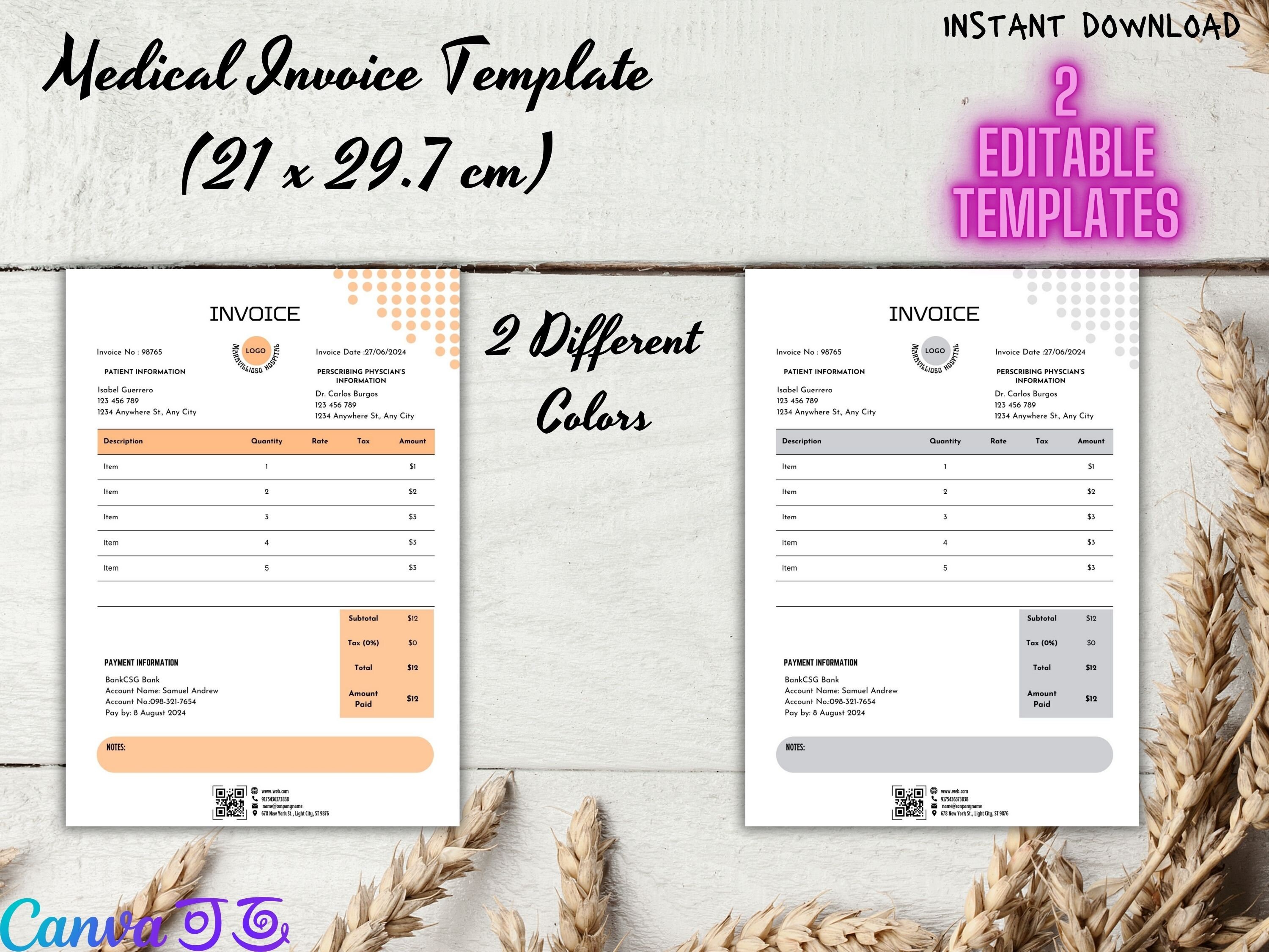 Editable Medical Invoice Template Minimalist Business Invoice Custom ...