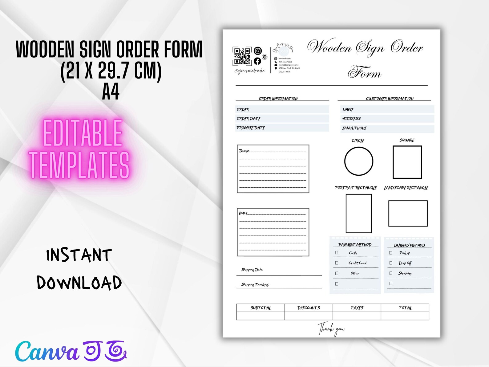 Wooden Sign Order Form Template Printable Craft Sign Order Form ...