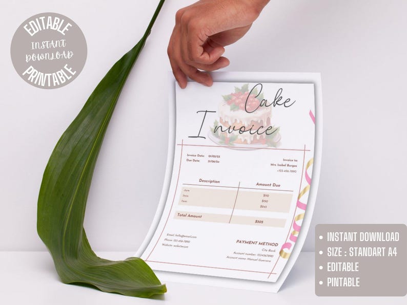 Cake Invoice Template Editable, Custom Order Form Printable for Small ...