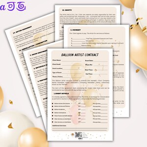 Editable Balloon Contract Printable Balloon Artist Contract Template ...