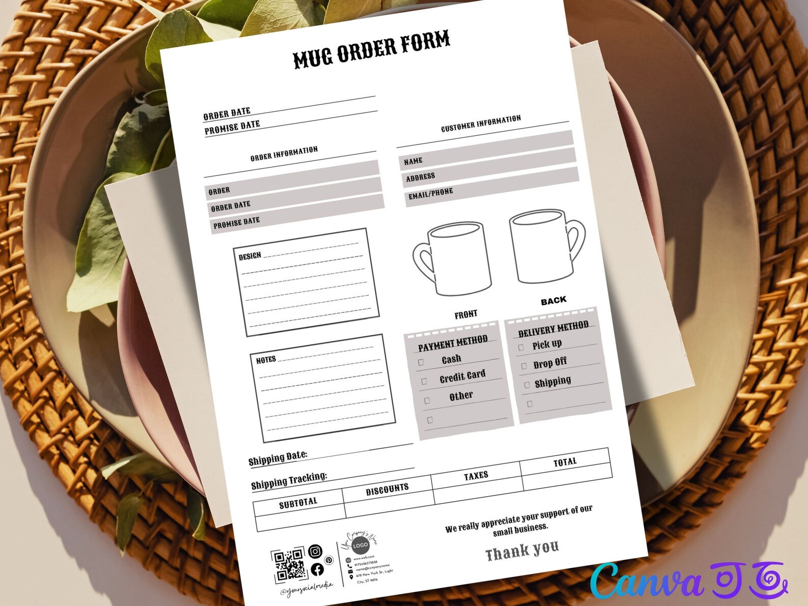 Mug Order Form Printable Cup Order Form Customizable Mug Order Log ...
