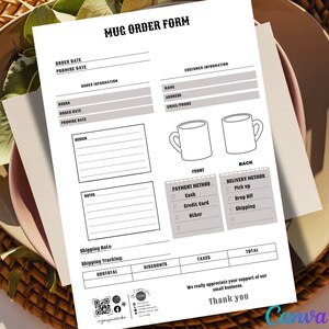 Mug Order Form Printable Cup Order Form Customizable Mug Order Log ...