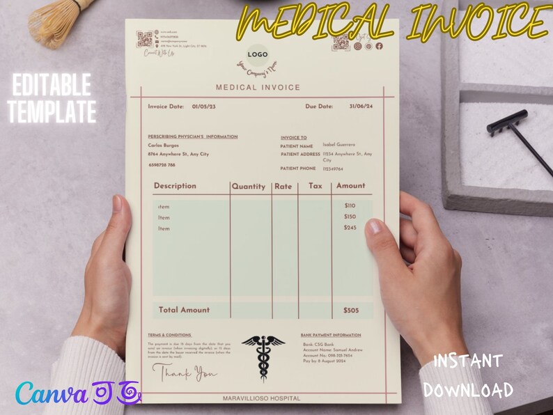 Custom Doctor's Medical Bill Receipt Medical Invoice Template Doctor's ...