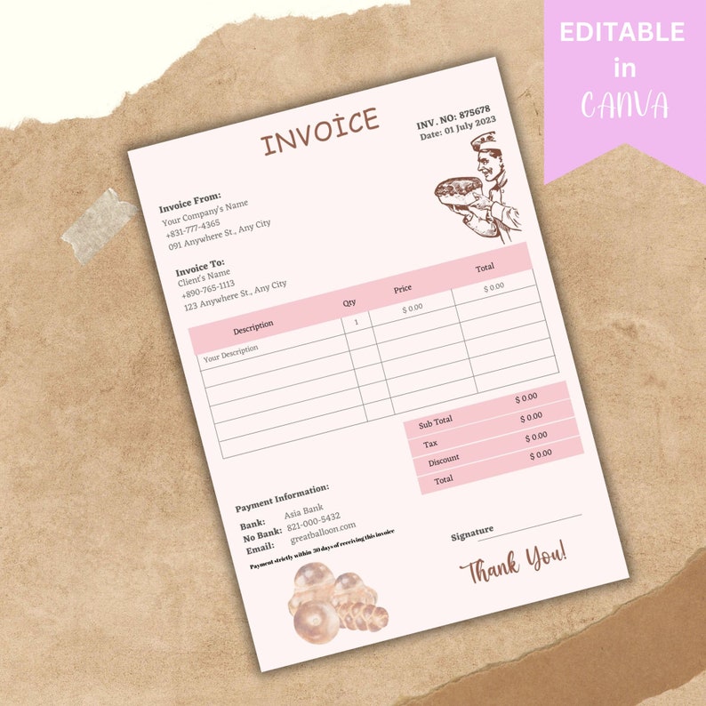 Bakery Invoice Template Receipt Template Business Template Printable ...