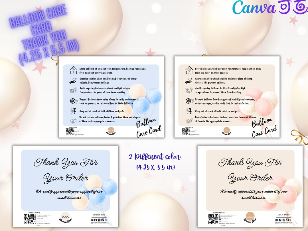 Editable Balloon Care Card Thank You Card Balloon Safety Instructions ...