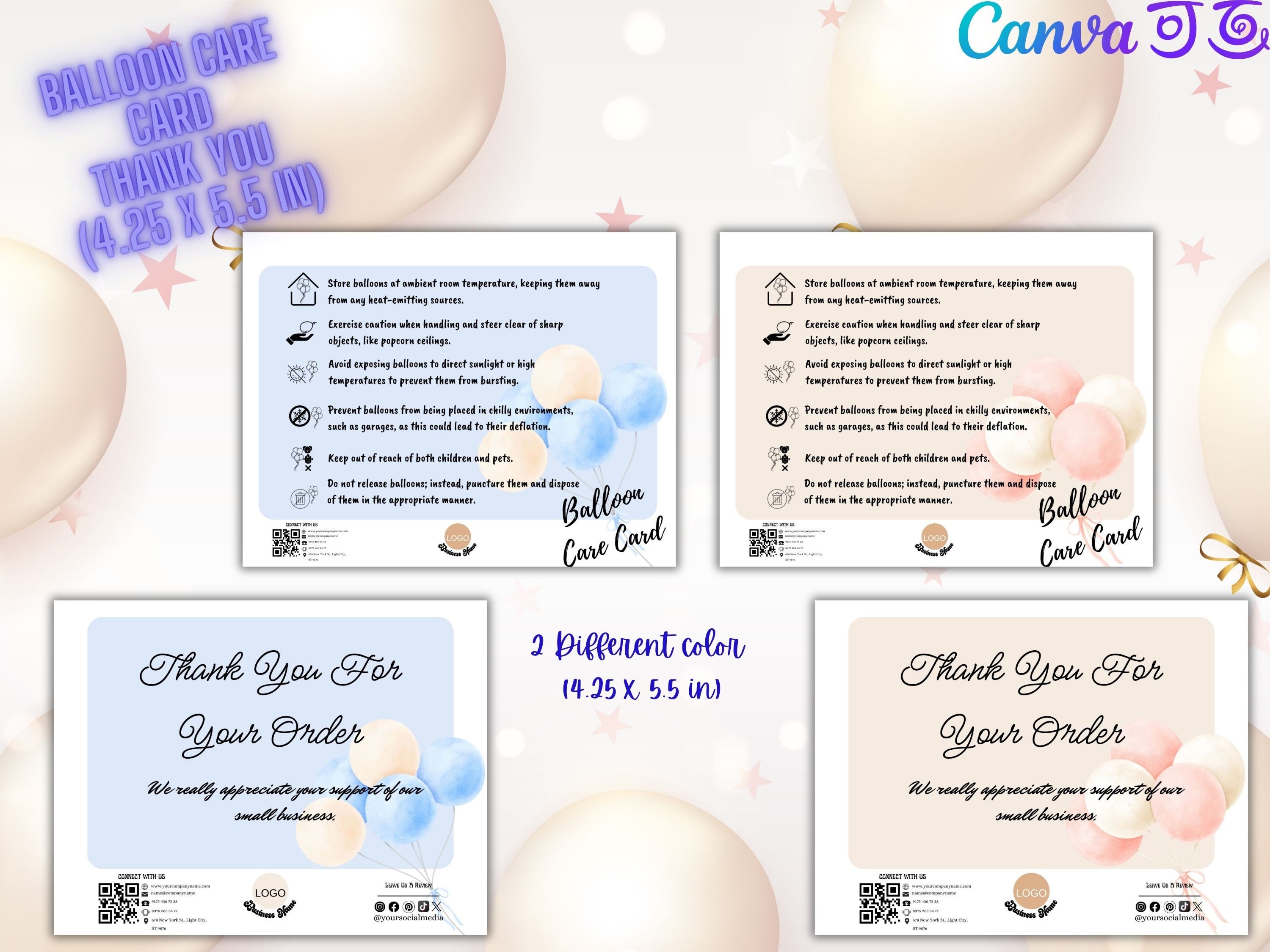 Editable Balloon Care Card Thank You Card Balloon Safety Instructions ...