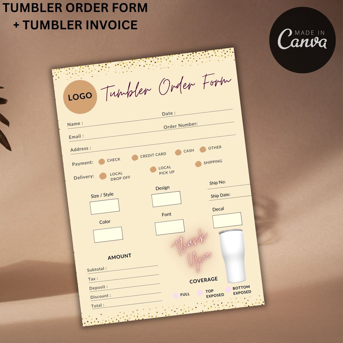 Editable Tumbler Order Form Template Custom Tumbler Order Form ...