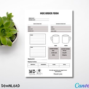 Mug Order Form Printable Cup Order Form Customizable Mug Order Log ...