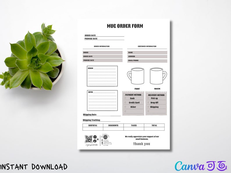 Mug Order Form Printable Cup Order Form Customizable Mug Order Log ...