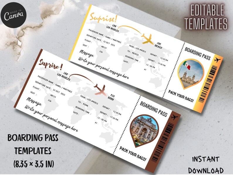 Editable Boarding Pass Template Printable Surprise Fake Airline Ticket ...
