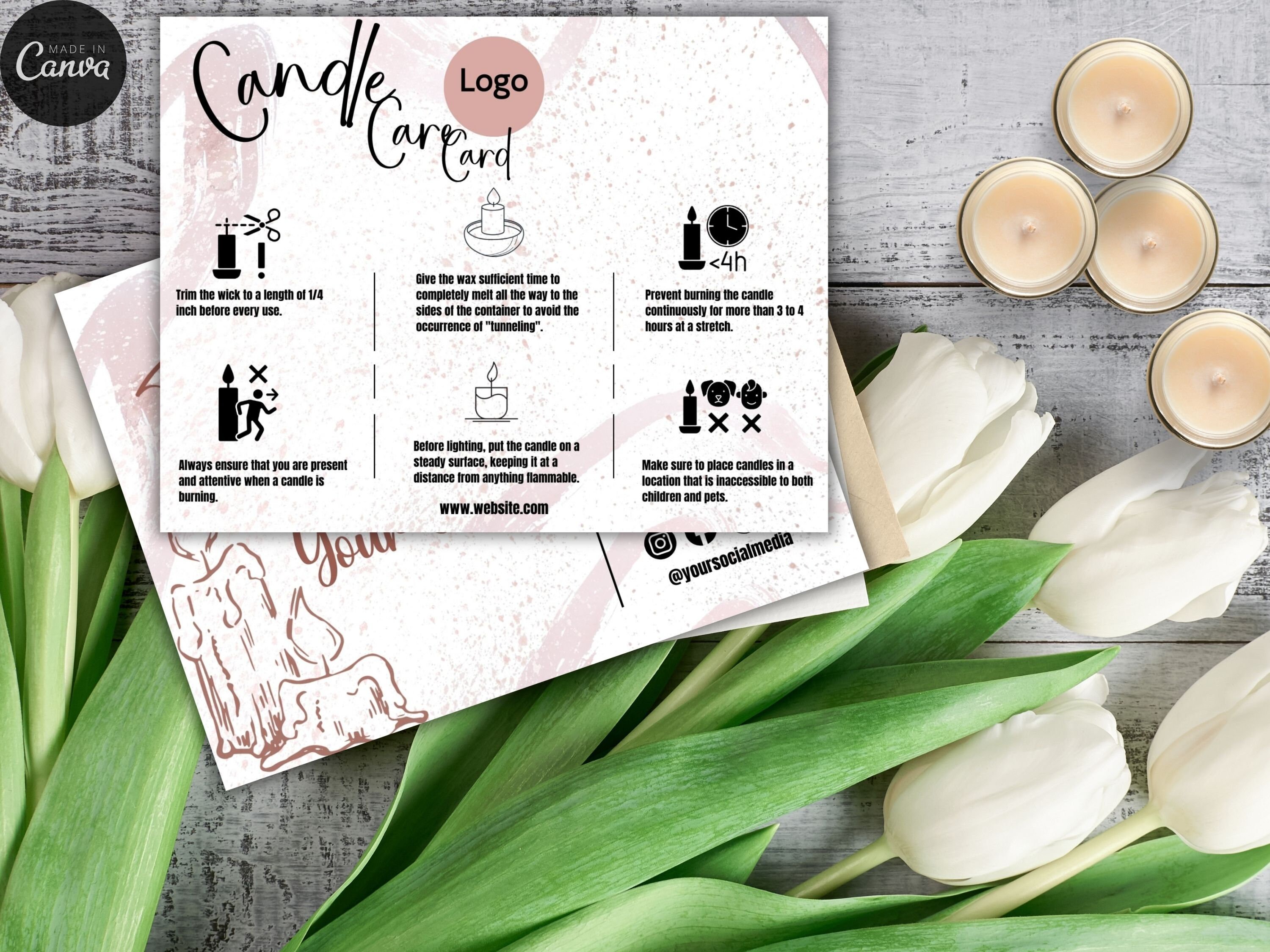 Editable Candle Care Card Template Thank You Card Minimalist Candle ...