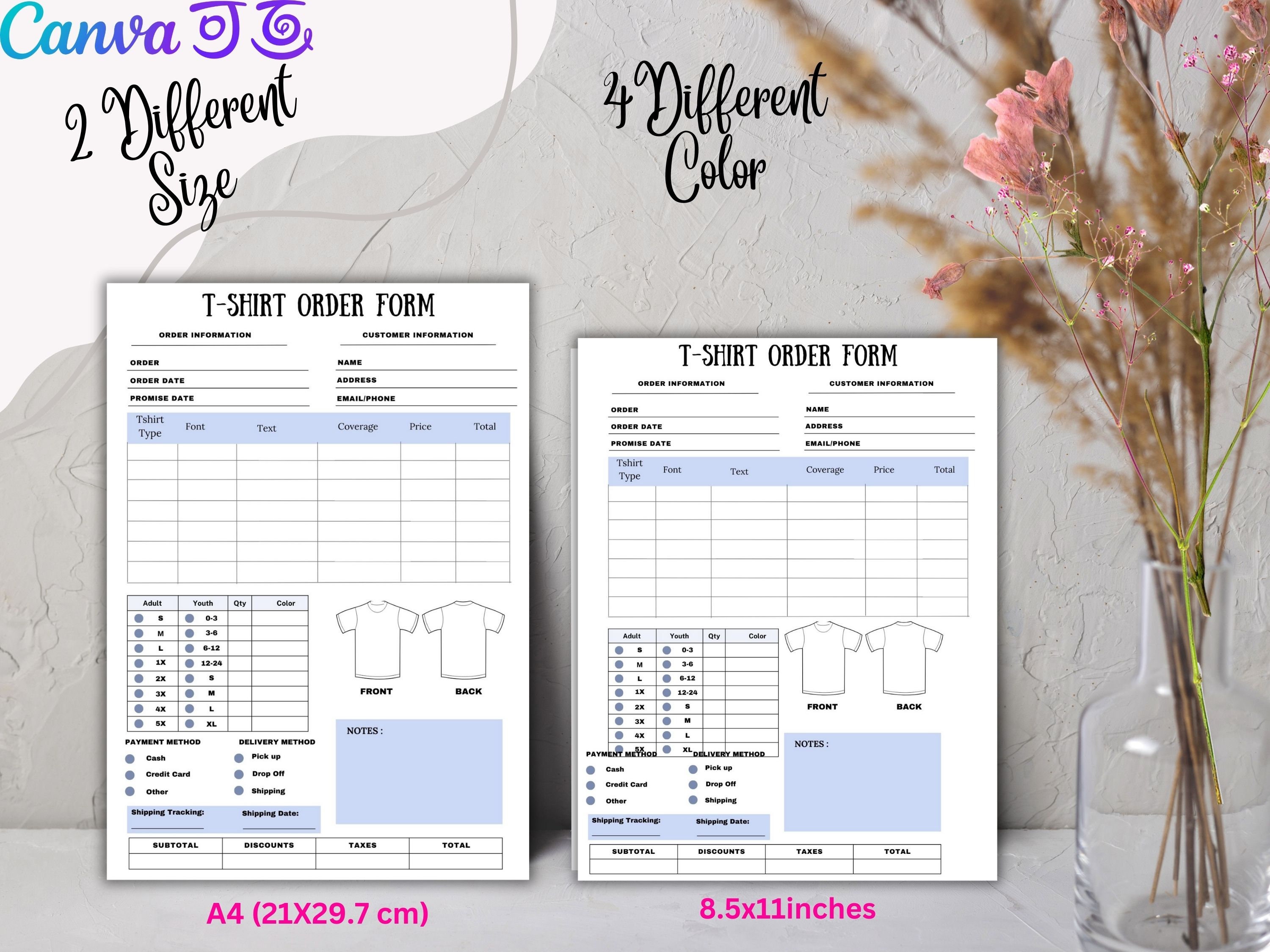 Editable Tshirt Order Form Template T Shirt Order Form Fillable T-shirt ...