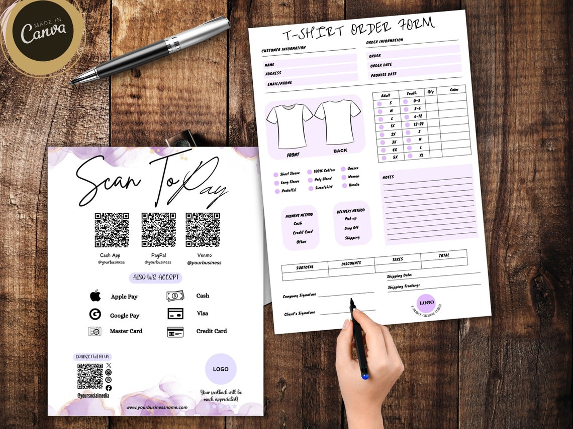 Editable Tshirt Order Form Scan to Pay Template QR Code Sign Template ...