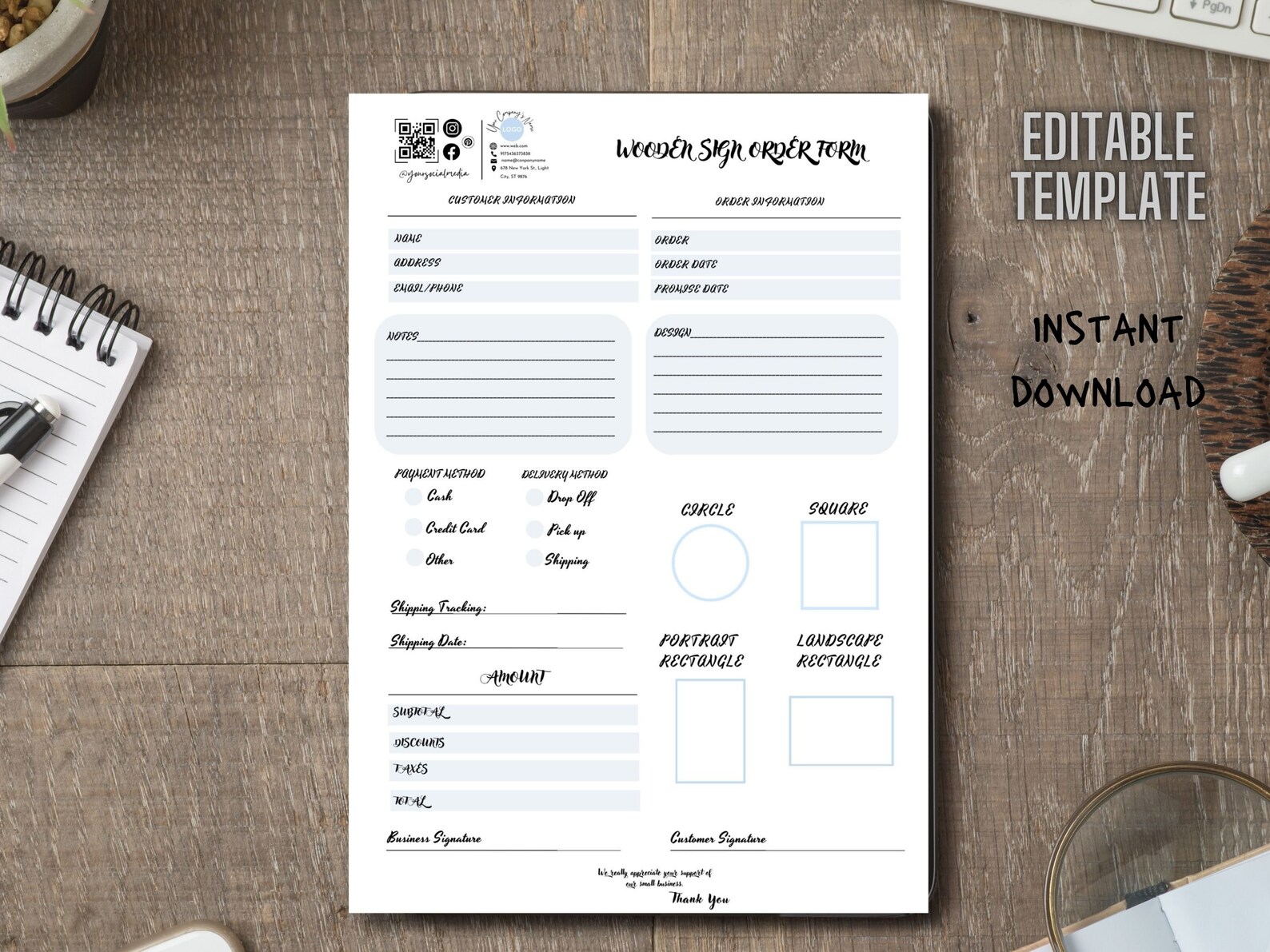 Wooden Sign Order Form Template Printable Craft Sign Order Form ...