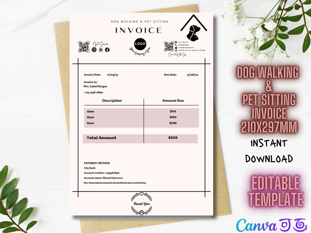 Pet Sitting Invoice Template Cat Sitter Invoice Dog Sitter Invoice Pet ...