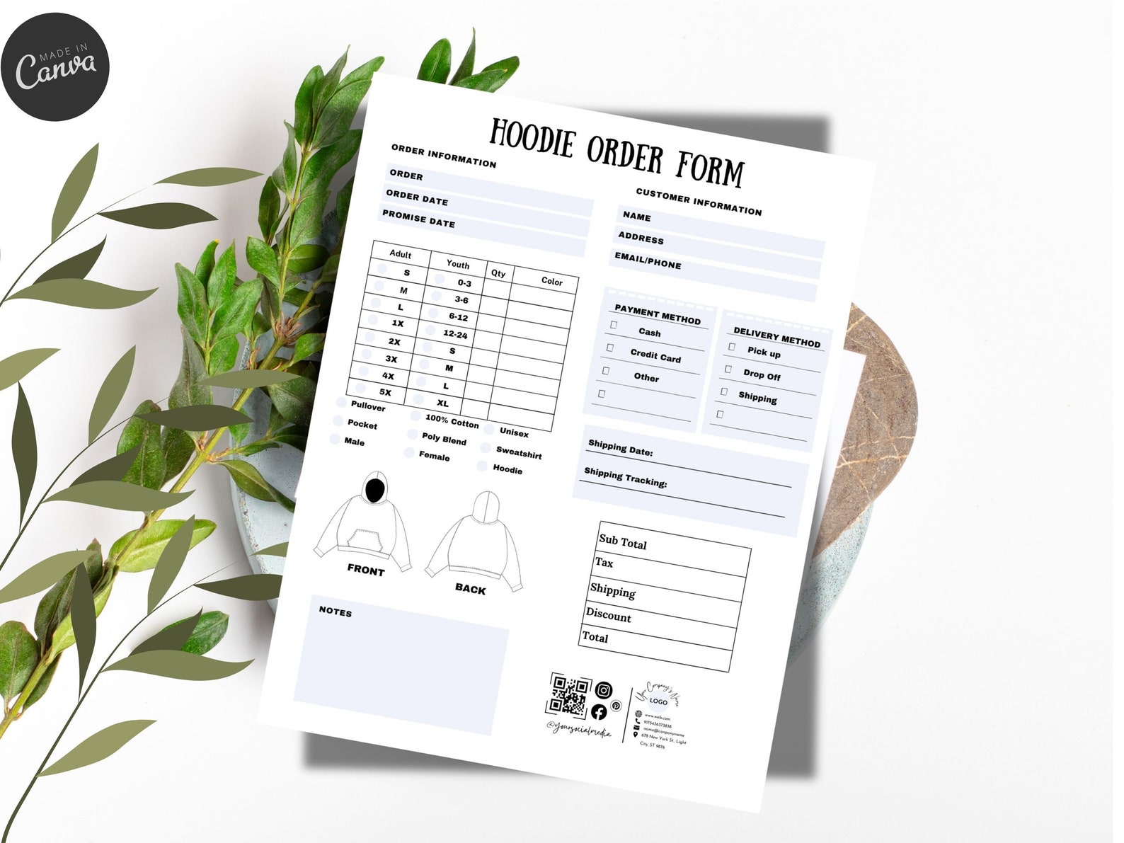 Printable Hoodie Order Form Template Clothing Order Form Craft Order ...