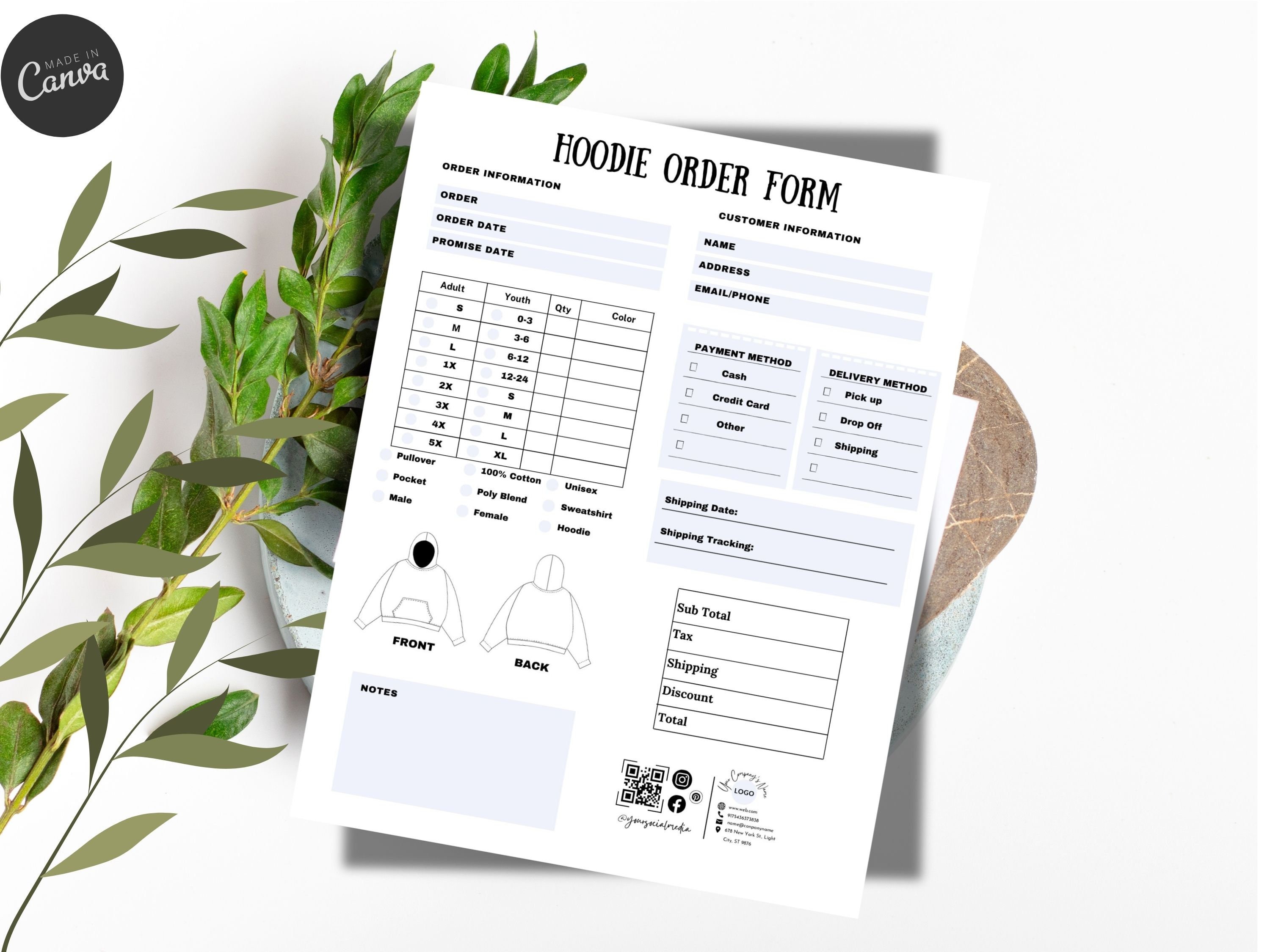 Printable Hoodie Order Form Template Clothing Order Form Craft Order ...