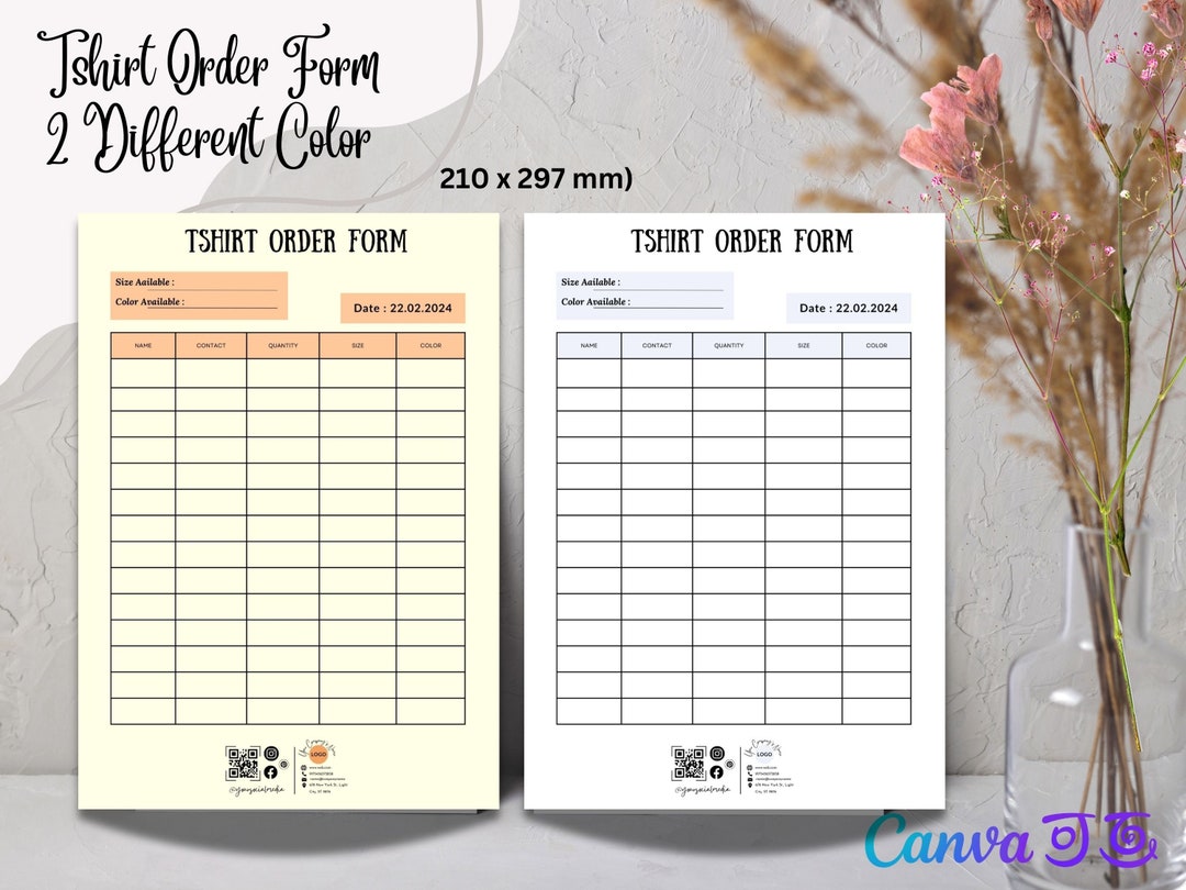 Fillable T-shirt Order Form Printable Shirt Order Form Editable Tshirt ...
