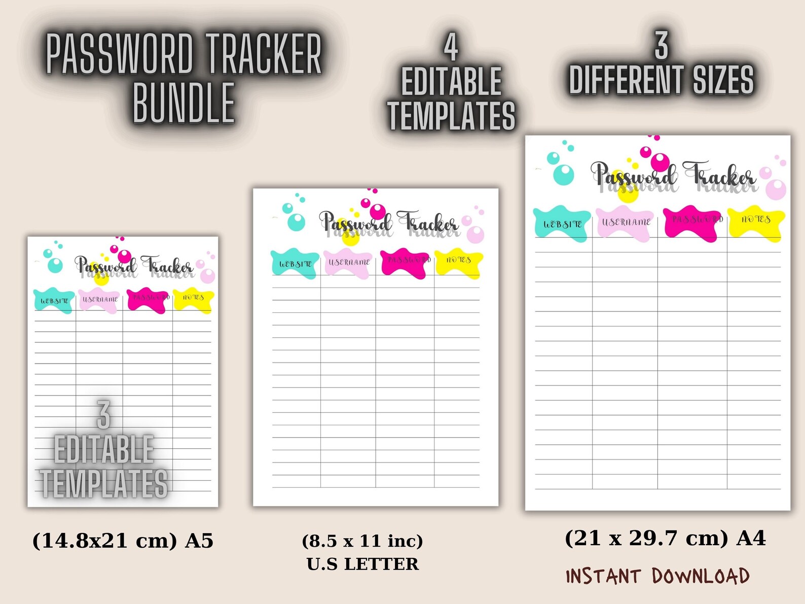 Editable Password Tracker Password Keeper Sheet Password Journal Book ...
