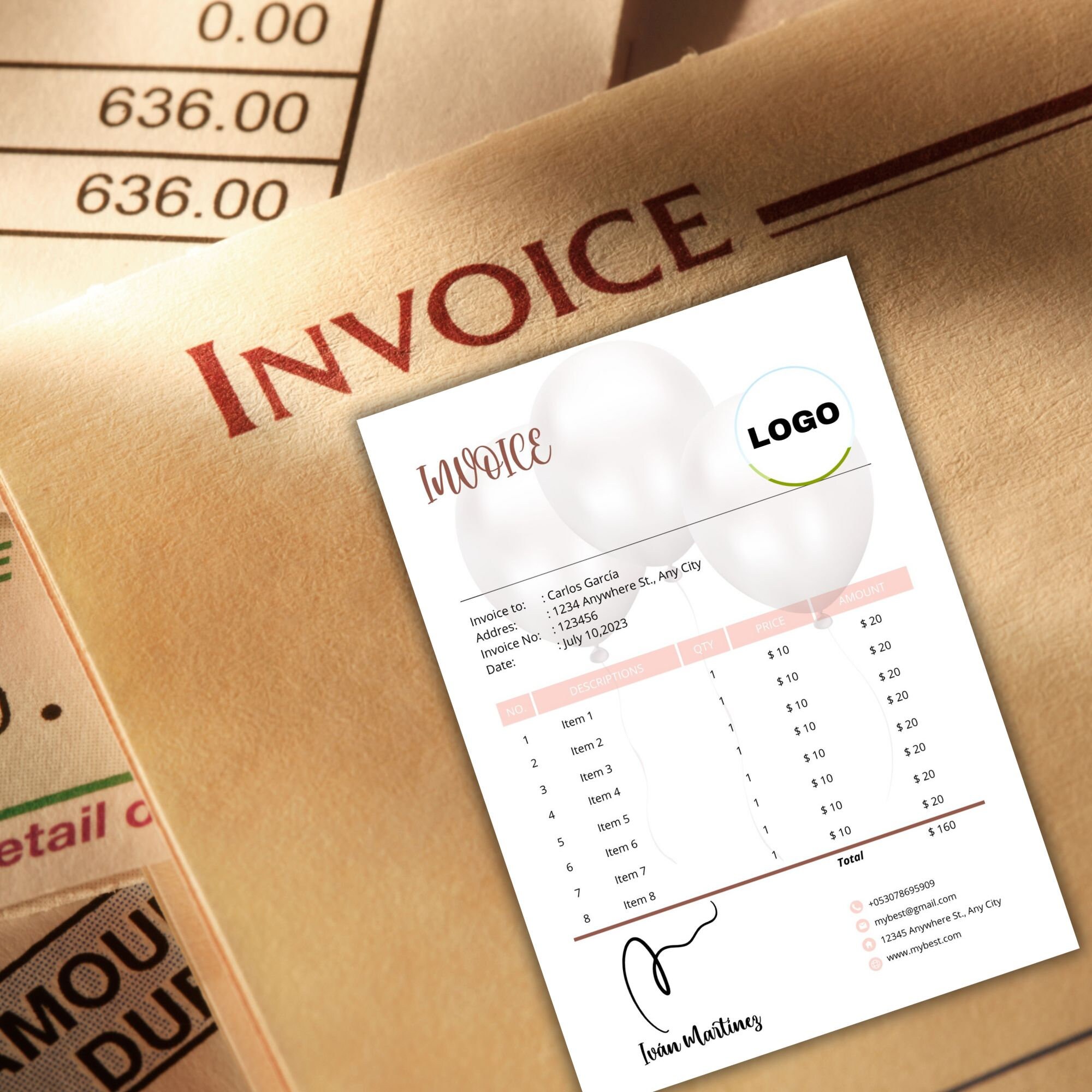 Balloon Invoice Template Receipt Template Business Template Printable ...
