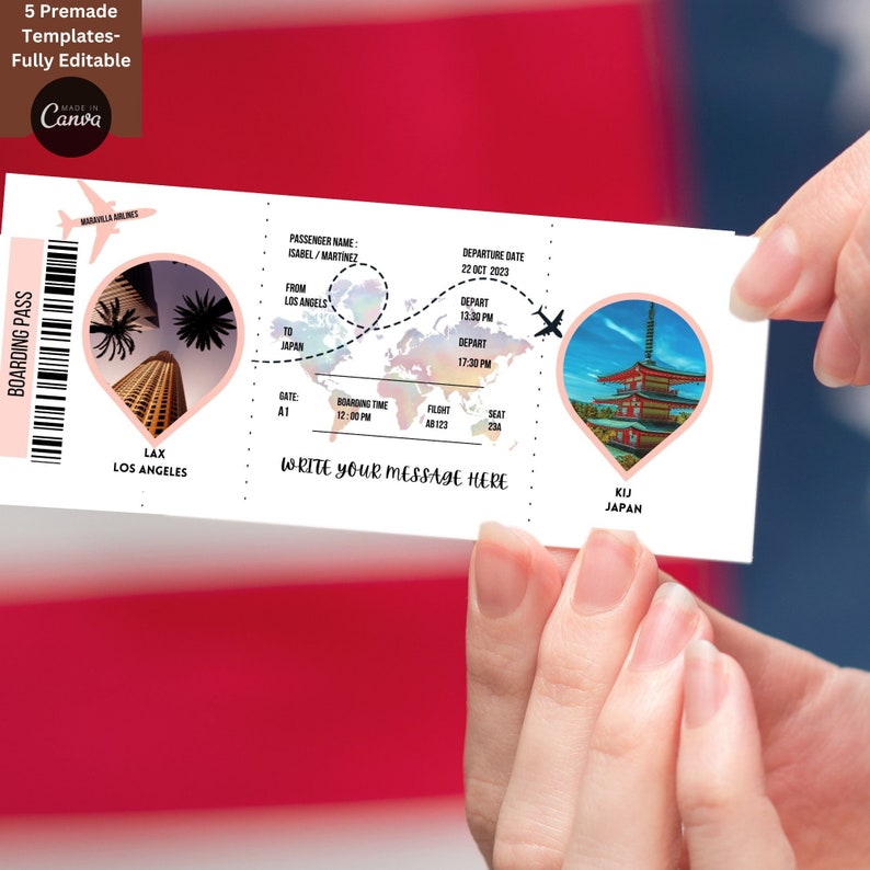 Editable Boarding Pass Template Canva Boarding Pass Surprise Trip ...