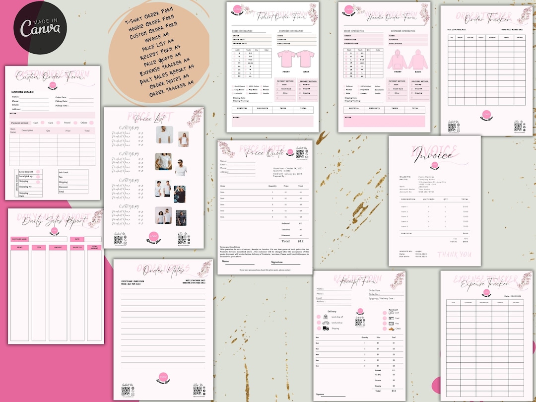 Clothing Business Bundle Tshirt Order Form Invoice Template Price List ...