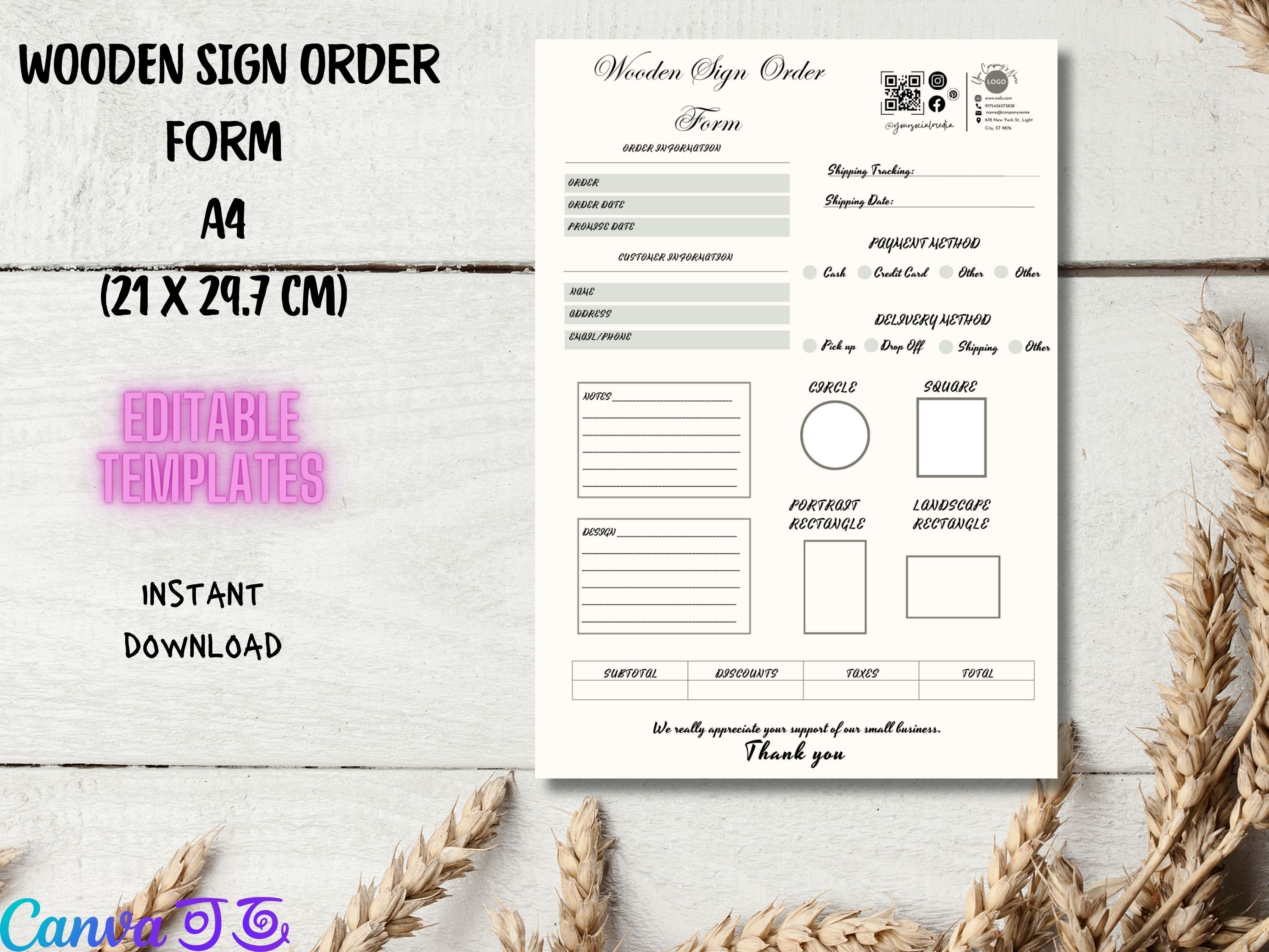 Wooden Sign Order Form Template Printable Craft Sign Order Form ...