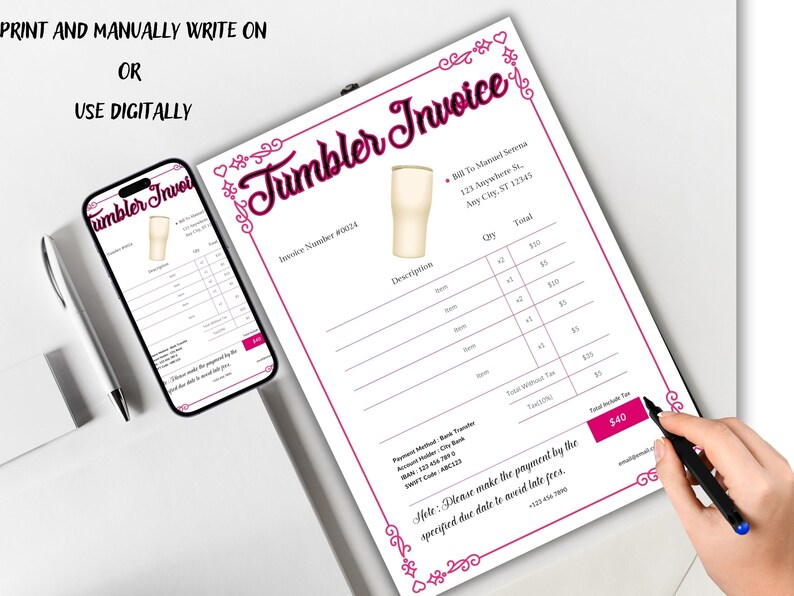 Editable Tumbler Invoice Template Editable Cup Invoice Sublimation ...