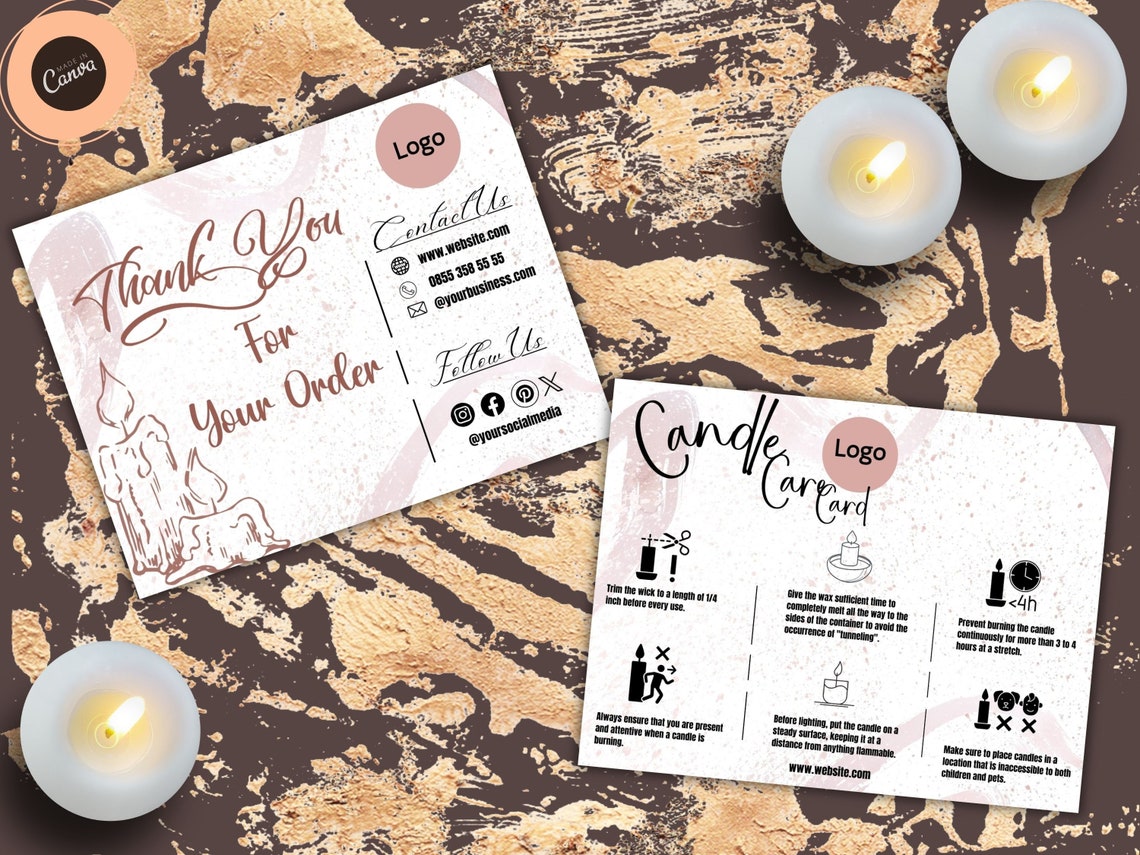 Editable Candle Care Card Template Thank You Card Minimalist Candle ...